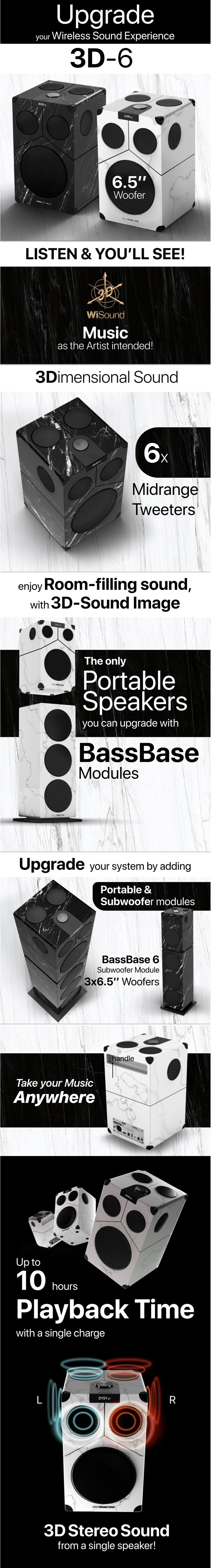 3D-6 b | 3D Portable Sound System with 6.5" woofer, Black Marble finish ...