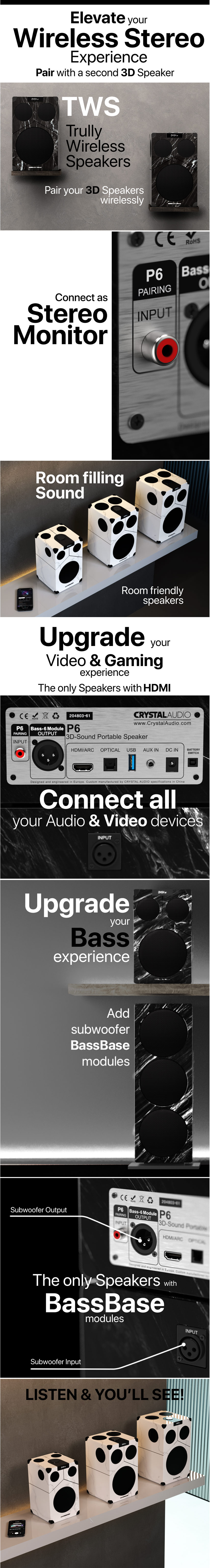 3D-6 b | 3D Portable Sound System with 6.5" woofer, Black Marble finish ...