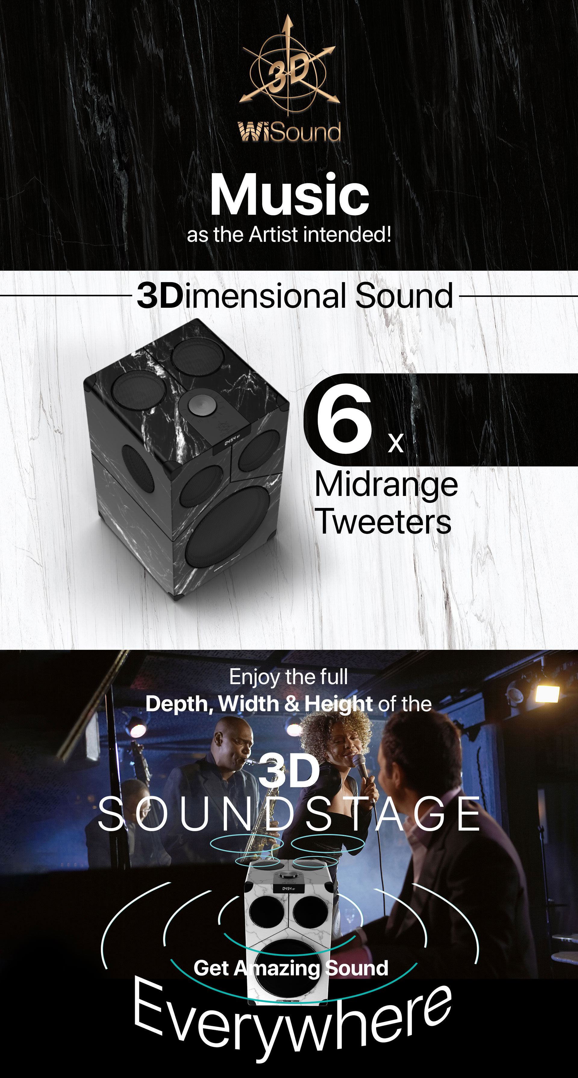 3D-4 b | 3D Portable Sound System with 4" woofer, Black Marble finish ...